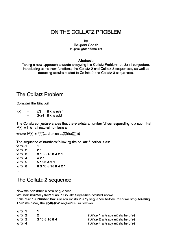 (PDF) On the Collatz Problem