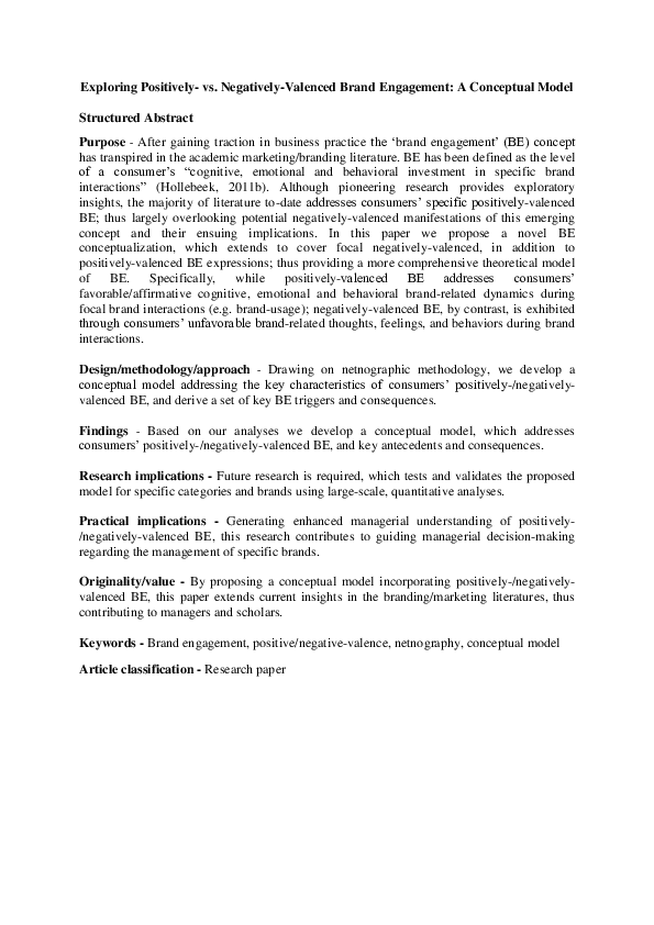 (PDF) Exploring positively- versus negatively-valenced brand engagement ...