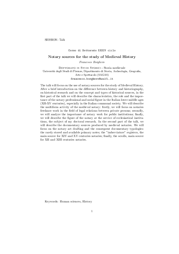 (PDF) Notary Sources for the Study of Medieval History