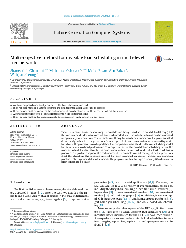 (PDF) Multi-objective method for divisible load scheduling in multi-level tree network