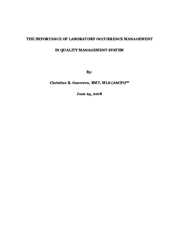 (PDF) THE IMPORTANCE OF LABORATORY OCCURRENCE MANAGEMENT IN QUALITY ...