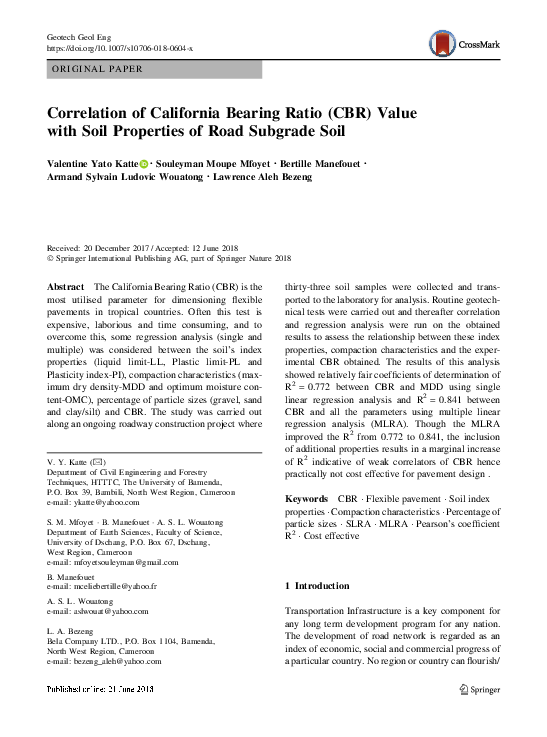 (PDF) Correlation of California Bearing Ratio (CBR) Value with Soil ...