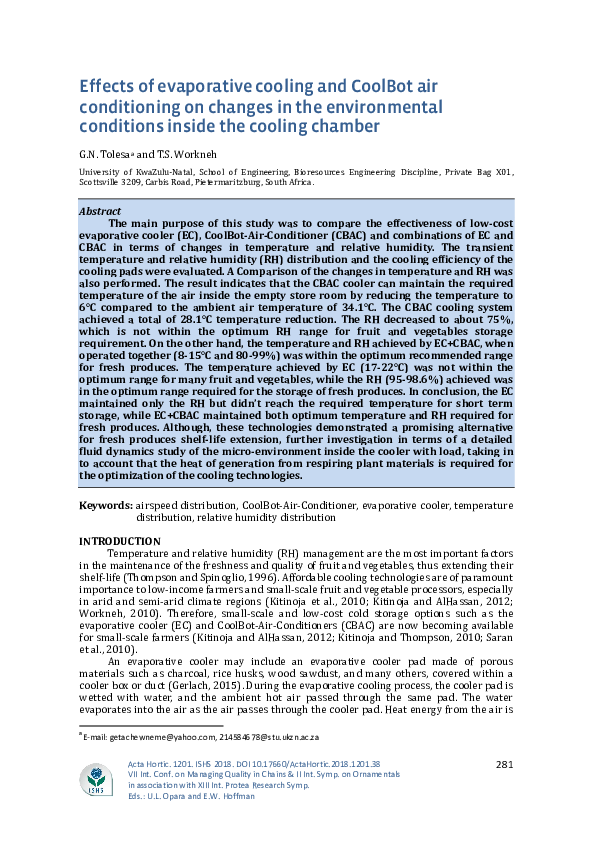 (PDF) Effects of evaporative cooling and CoolBot air conditioning on ...