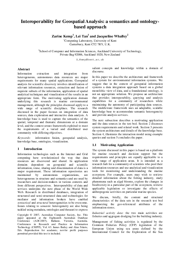 (PDF) Interoperability for geospatial analysis: a semantics and ontology-based approach