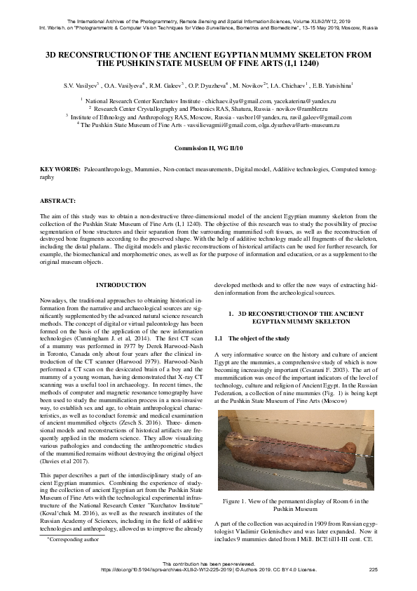 (PDF) 3D RECONSTRUCTION OF THE ANCIENT EGYPTIAN MUMMY SKELETON FROM THE ...