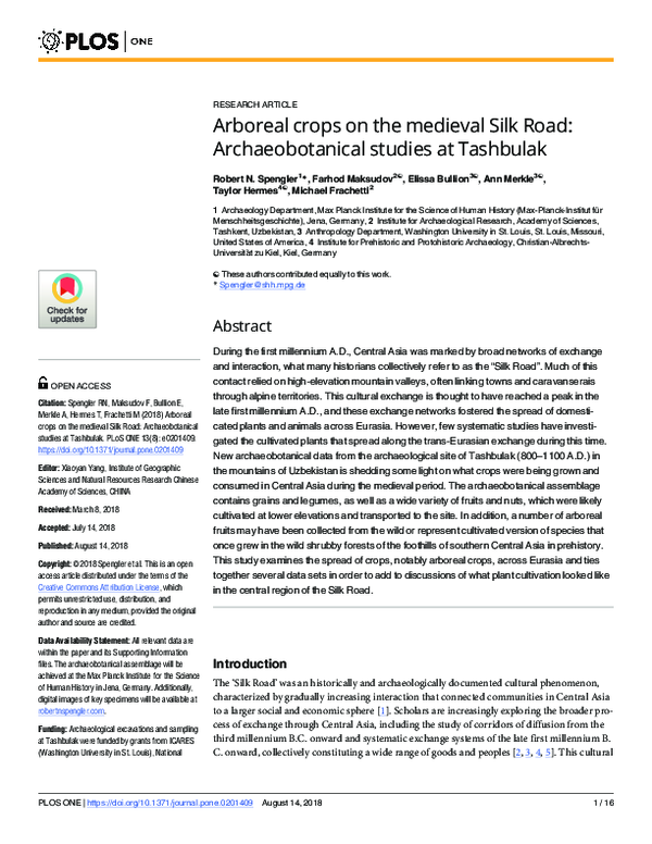 (PDF) Arboreal crops on the medieval Silk Road: Archaeobotanical ...