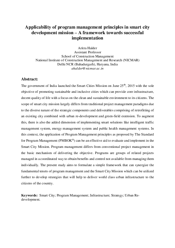 (PDF) Applicability of program management principles in smart city ...