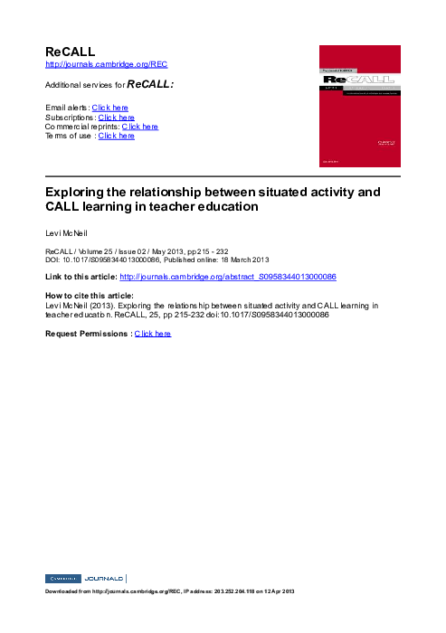 (PDF) Exploring the relationship between situated activity and CALL ...
