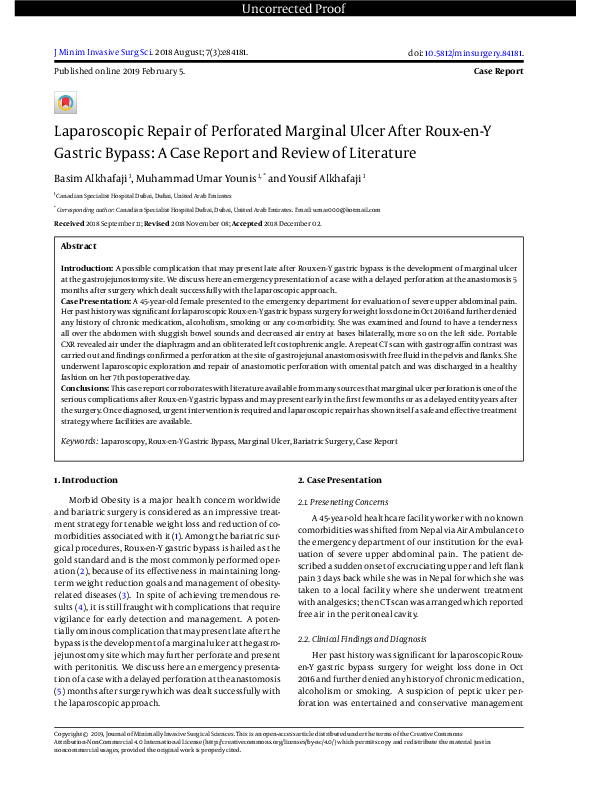 (PDF) Laparoscopic Repair of Perforated Marginal Ulcer After Roux-en-Y ...