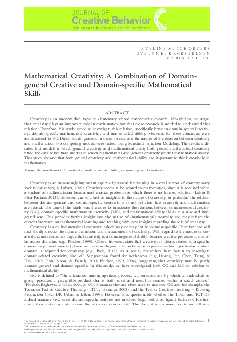 (PDF) Mathematical Creativity: A Combination of Domain- general Creative and Domain-specific ...