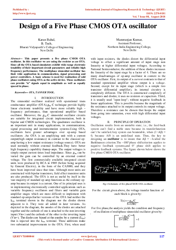 (PDF) IJERT-Design of a Five Phase CMOS OTA oscillator