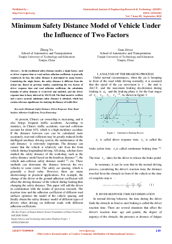 (PDF) IJERT-Minimum safety distance model of vehicle under the ...