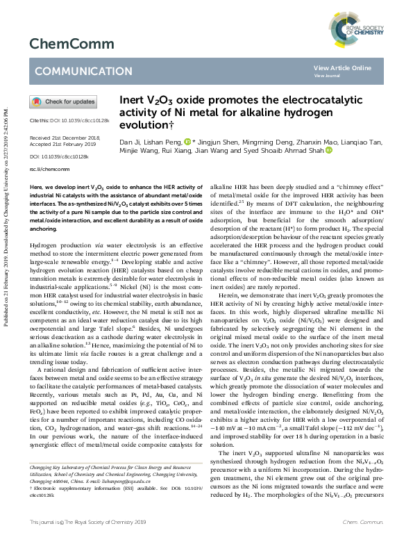 (PDF) Inert V 2 O 3 oxide promotes the electrocatalytic activity of Ni ...