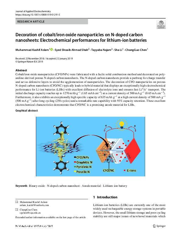 (PDF) Decoration of cobalt/iron oxide nanoparticles on N-doped carbon nanosheets ...