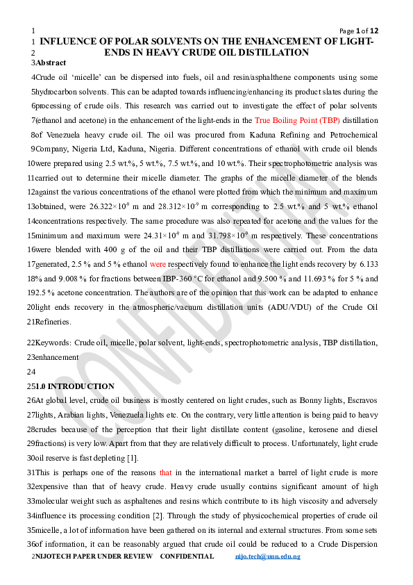 (DOC) INFLUENCE OF POLAR SOLVENTS ON THE ENHANCEMENT OF LIGHT- ENDS IN ...