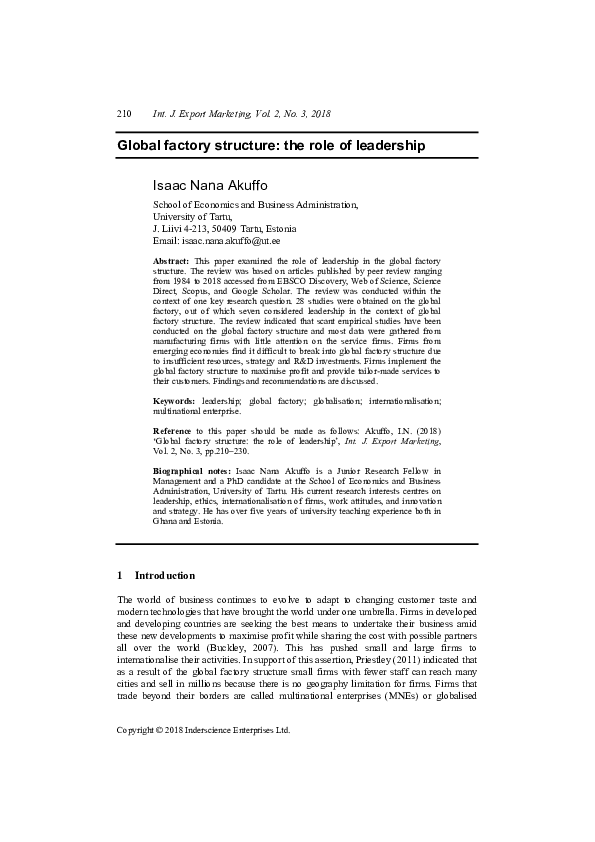 (PDF) Global factory structure: the role of leadership