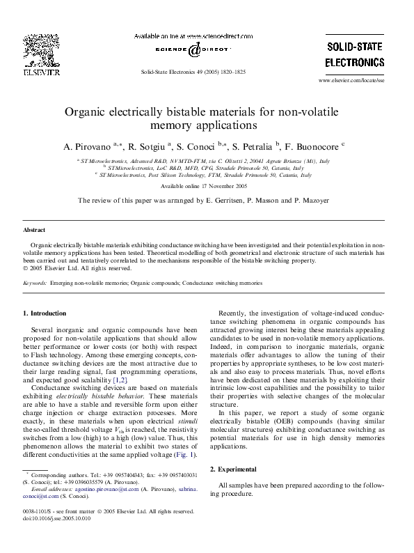 (PDF) Organic electrically bistable materials for non-volatile memory ...
