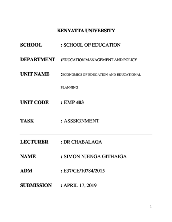 (DOC) EDUCATED UNEMPLOYMENT AND GITHAIGA SIMON | kipkirui Goeffrey ...