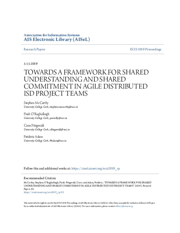 (PDF) Towards a Framework for Shared Understanding and Shared ...
