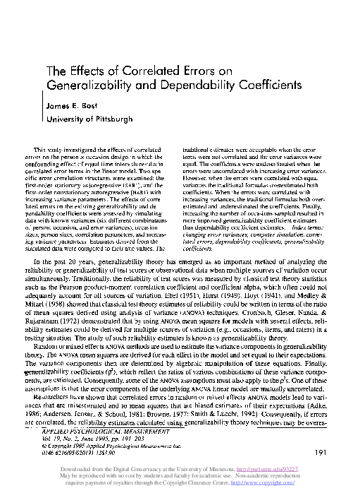 (PDF) The Effects of Correlated Errors on Generalizability and Dependability Coefficients