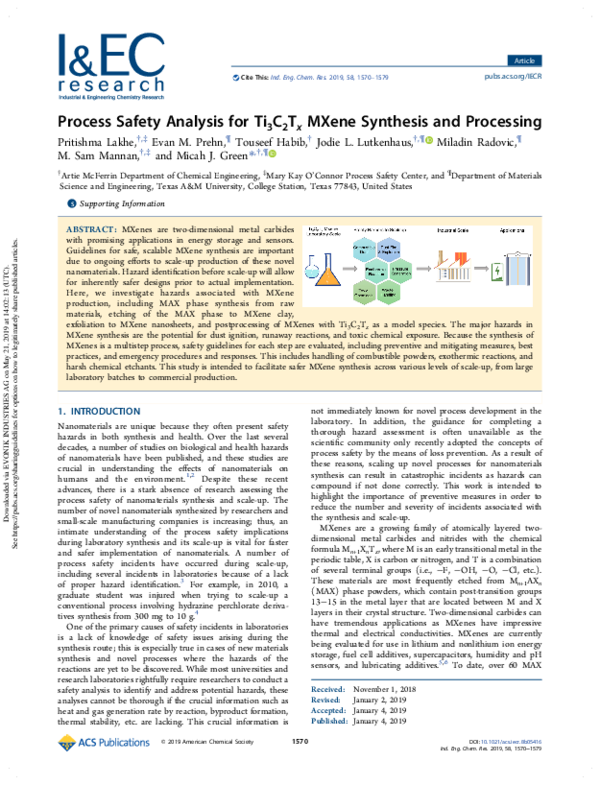 (PDF) Process Safety Analysis for Ti3C2Tx MXene Synthesis and Processing