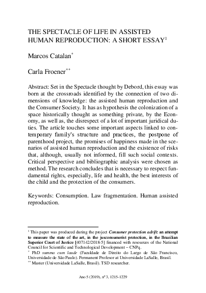 (PDF) The spectacle of life in assisted human reproduction: a short essay