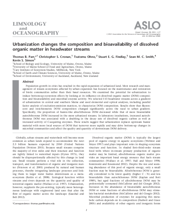 (PDF) Urbanization changes the composition and bioavailability of dissolved organic matter in ...