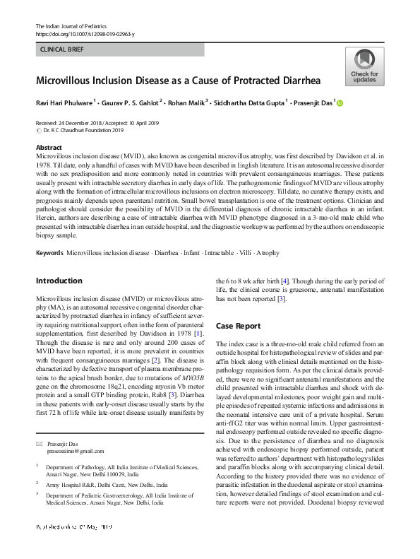 (PDF) Microvillous Inclusion Disease as a Cause of Protracted Diarrhea