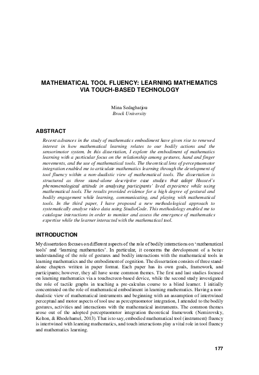 (PDF) MATHEMATICAL TOOL FLUENCY: LEARNING MATHEMATICS VIA TOUCH-BASED TECHNOLOGY