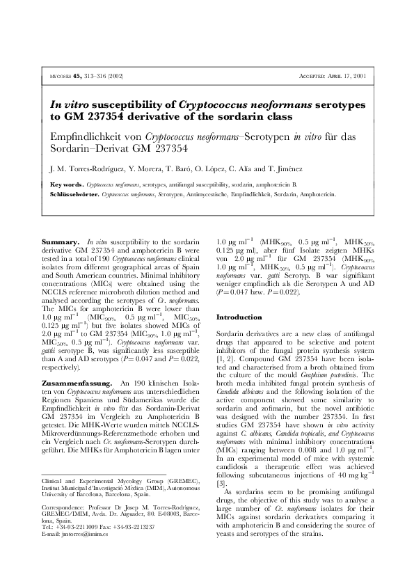 (PDF) In vitro susceptibility of Cryptococcus neoformans serotypes to ...
