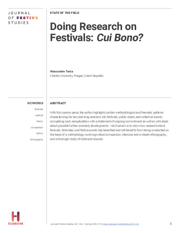 (PDF) Doing Research on Festivals: Cui Bono?