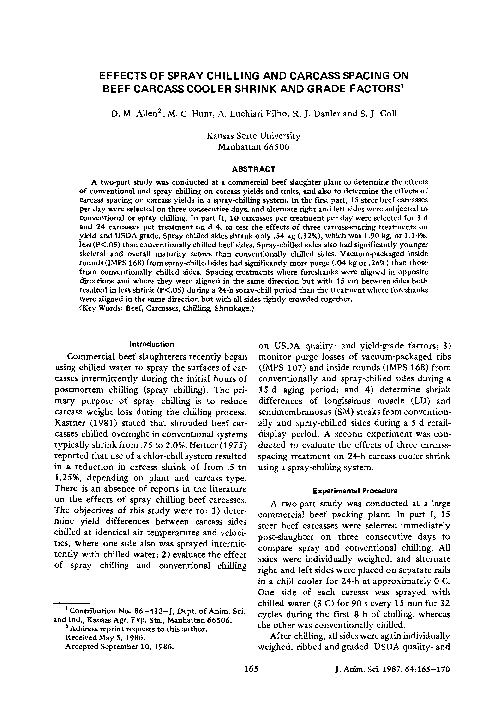 (PDF) EFFECTS OF SPRAY CHILLING AND CARCASS SPACING ON BEEF CARCASS ...