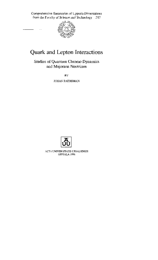 (PDF) Quark and Lepton Interactions Studies of Quantum Chromo Dynamics and Majorana Neutrinos