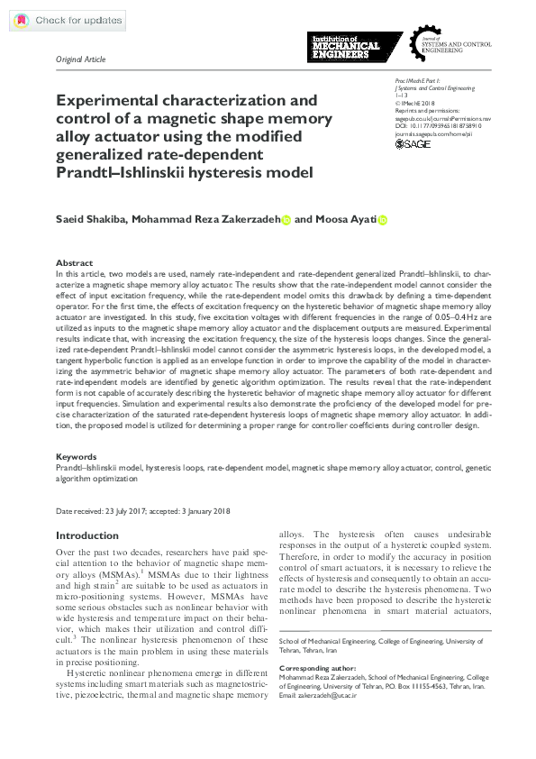 (PDF) Experimental characterization and control of a magnetic shape memory alloy actuator using ...