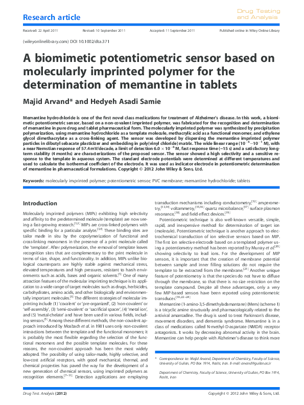 (PDF) A biomimetic potentiometric sensor based on molecularly imprinted ...