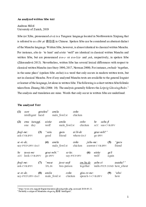 (PDF) An analyzed written Sibe text