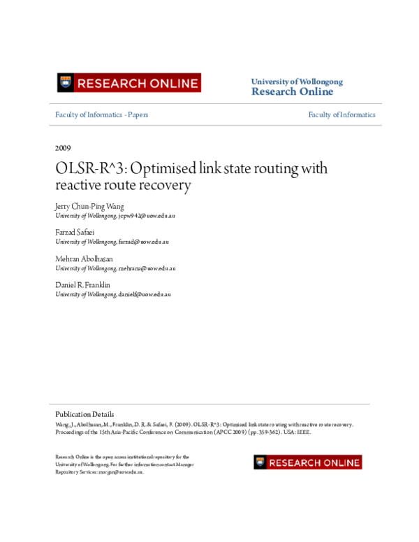 (PDF) OLSR-R 3 : Optimised link state routing with reactive route recovery