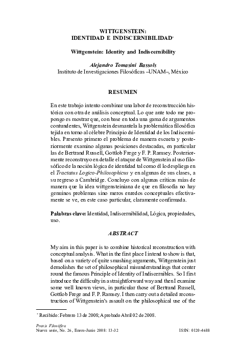(PDF) Wittgenstein: Identity and Indiscernibility