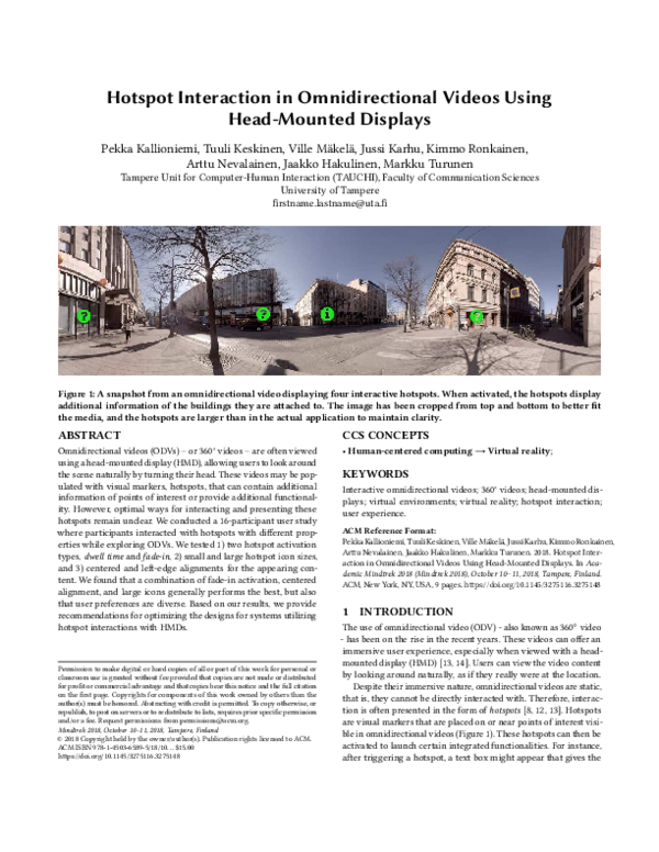 (PDF) Hotspot Interaction in Omnidirectional Videos Using Head-Mounted ...