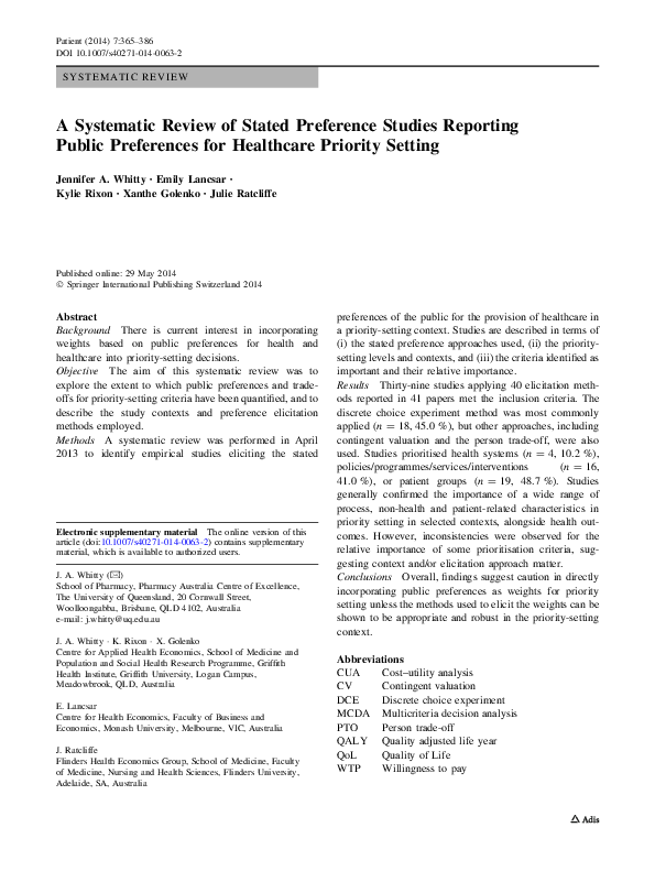 (PDF) A Systematic Review of Stated Preference Studies Reporting Public ...