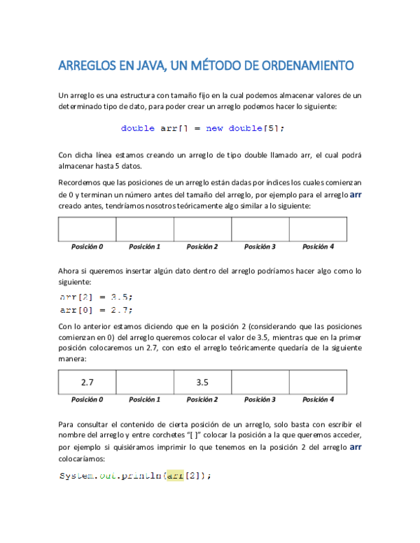 (PDF) ARREGLOS EN JAVA -ORDENAMIENTO
