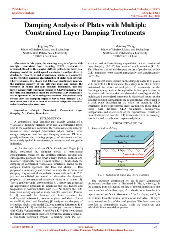 Pdf Ijert Damping Analysis Of Plates With Multiple Constrained Layer