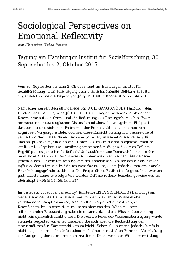 (PDF) Konferenzbericht: „Sociological Perspectives on Emotional ...
