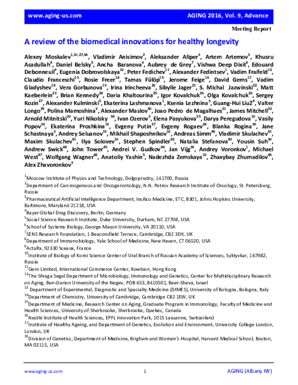 (PDF) A review of the biomedical innovations for healthy longevity