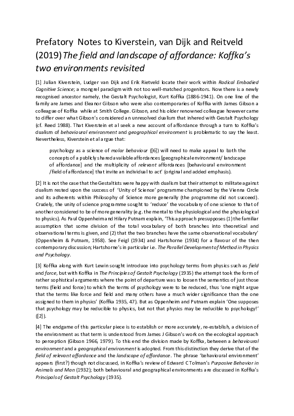 (PDF) Prefatory Notes to Kiverstein, van Dijk and Reitveld (2019) The ...