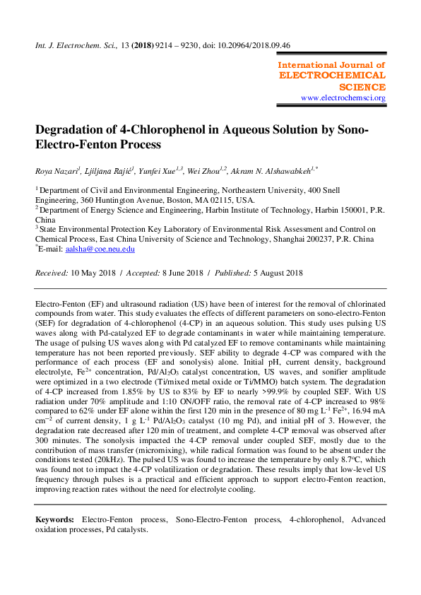 (PDF) Degradation of 4-Chlorophenol in Aqueous Solution by Sono ...