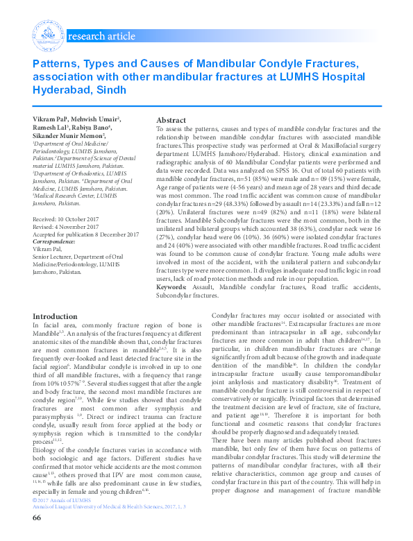(PDF) Patterns, Types and Causes of Mandibular Condyle Fractures ...
