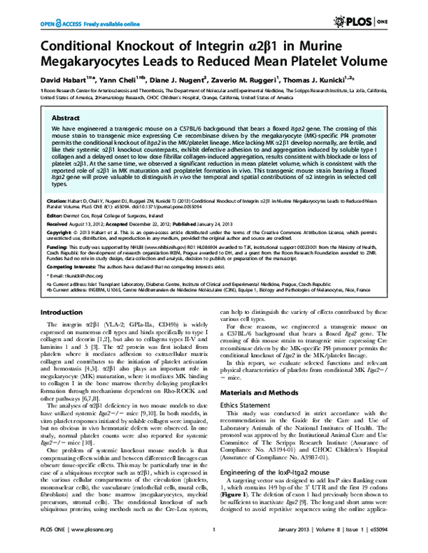 (PDF) Conditional Knockout of Integrin a2b1 in Murine Megakaryocytes ...