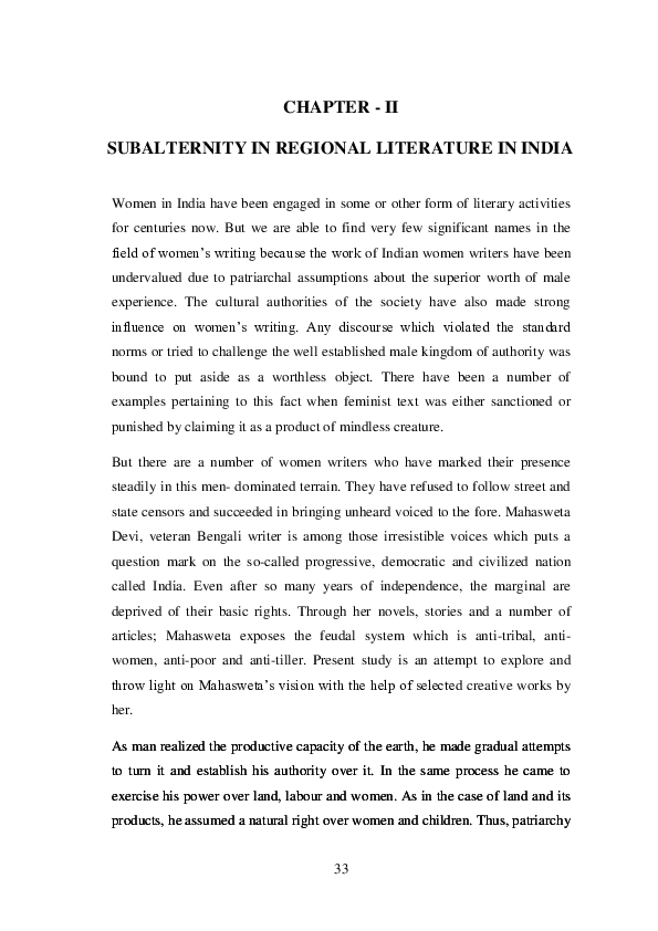(DOC) CHAPTER -II SUBALTERNITY IN REGIONAL LITERATURE IN INDIA