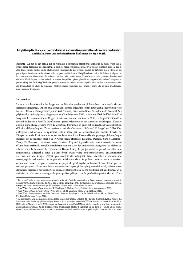 (DOC) La philosophie française postmoderne et les inventions narratives ...